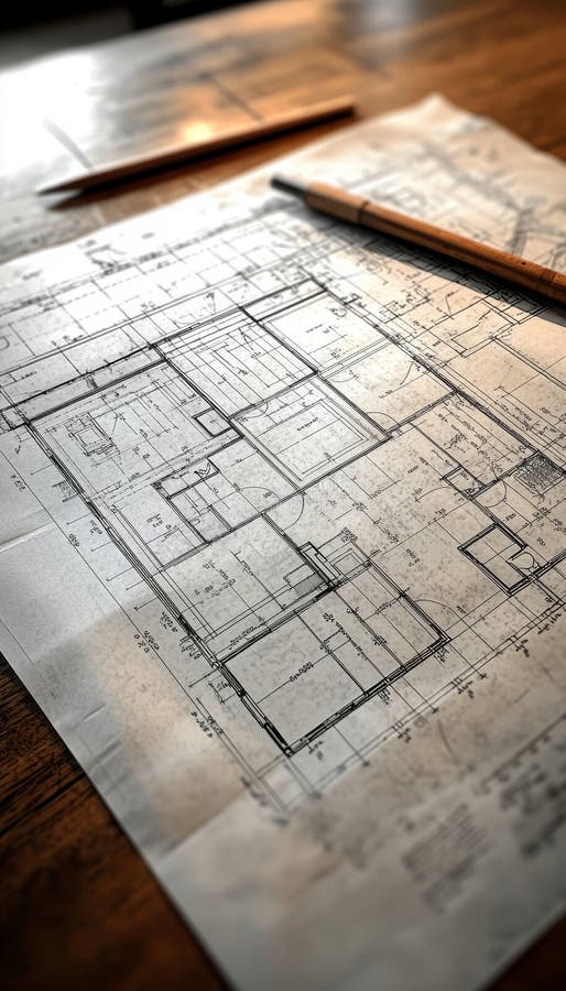 Architectural Blueprint Residential Floor Plan Design Layout and Pencil ...