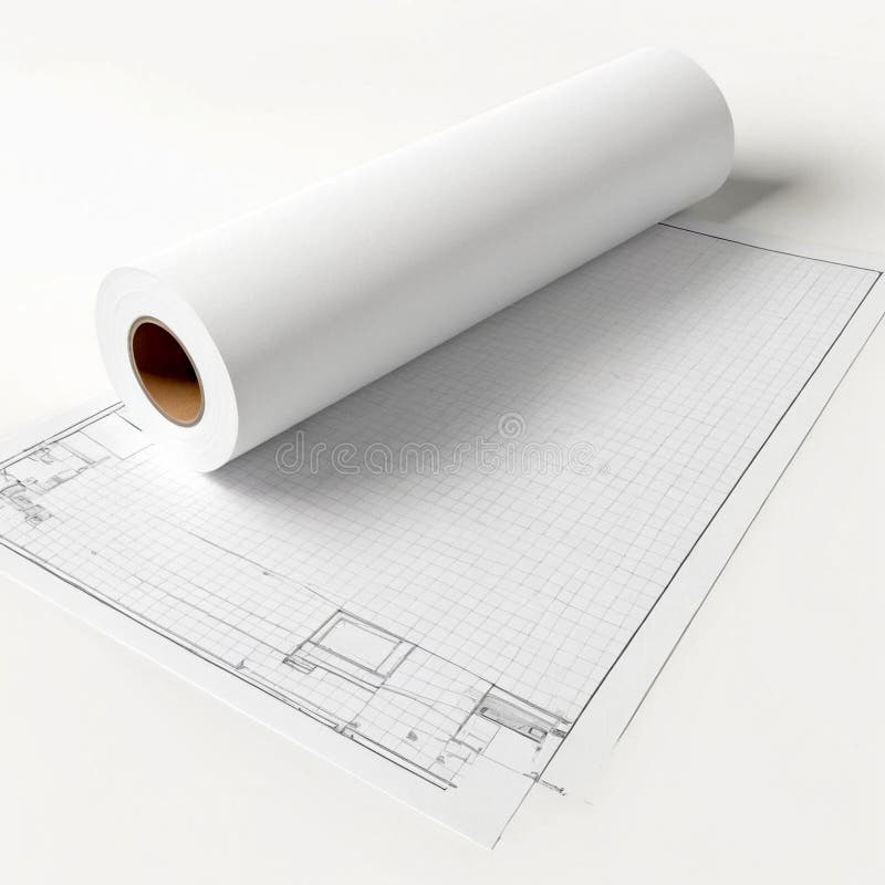 Architectural Blueprint Roll Resting on a Clean Surface with Planning ...