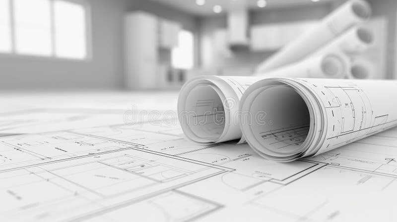 Architectural Blueprint Roll with Technical Project Drawing for ...