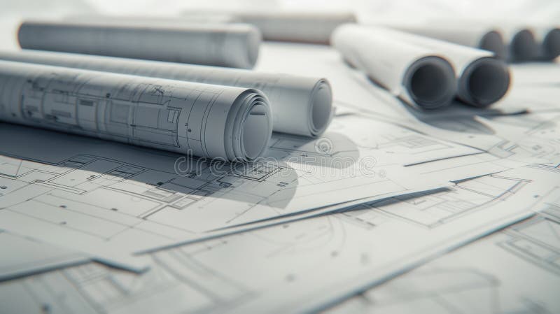 The Architectural Blueprint Rolls..AI Generated Image Stock Photo ...