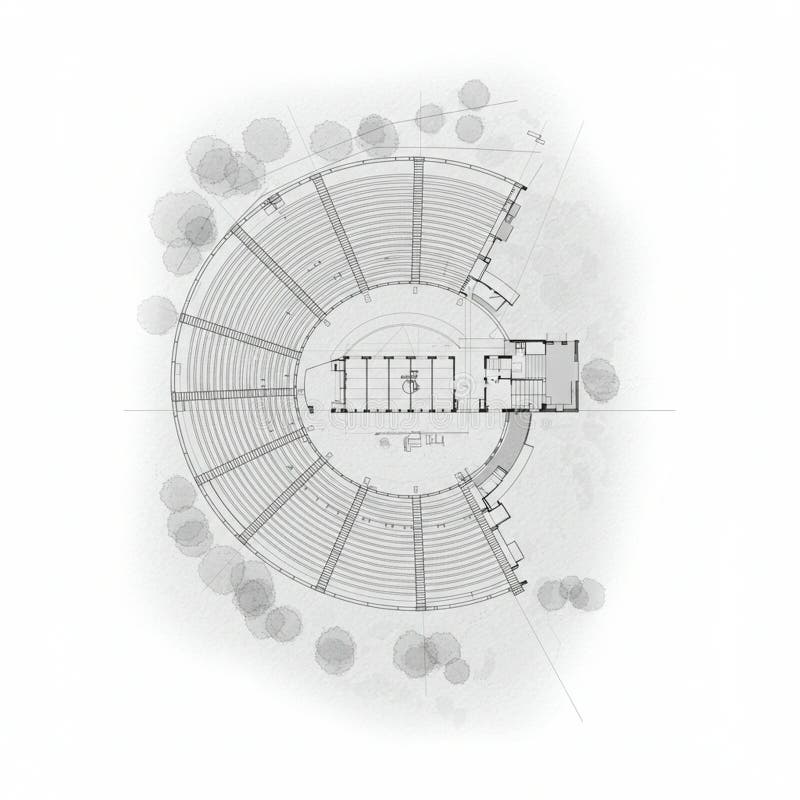 Architectural Blueprint of a Semi-circular Amphitheater Design ...