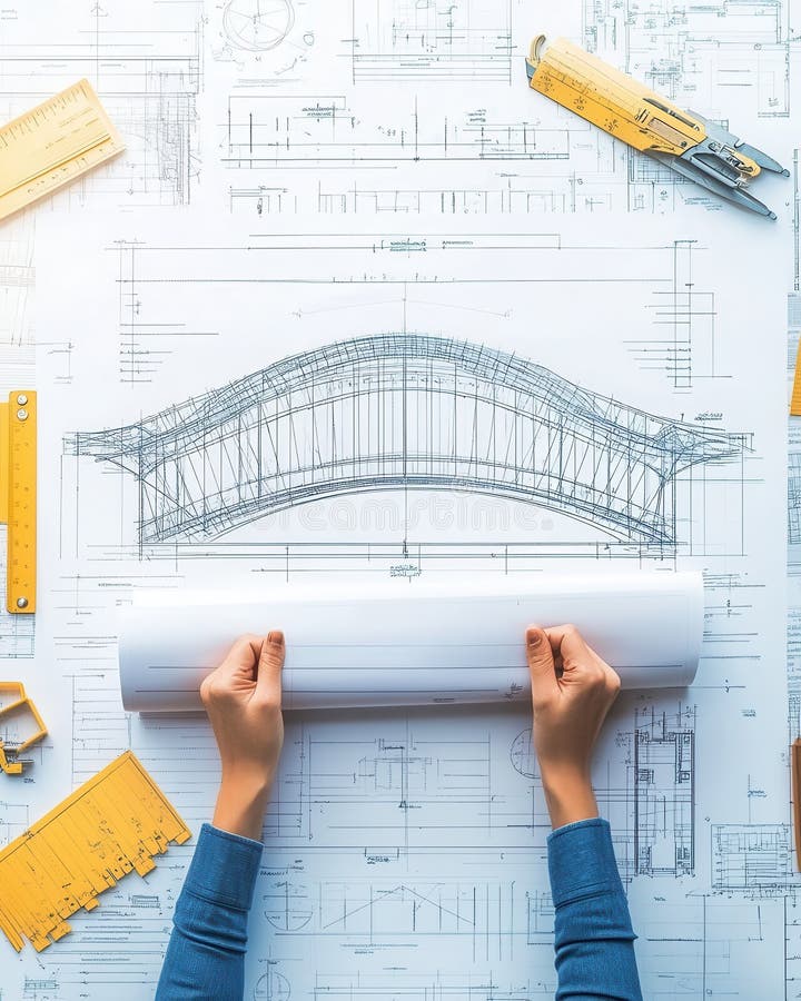 Architectural Blueprint Shows Bridge Design Stock Illustration ...
