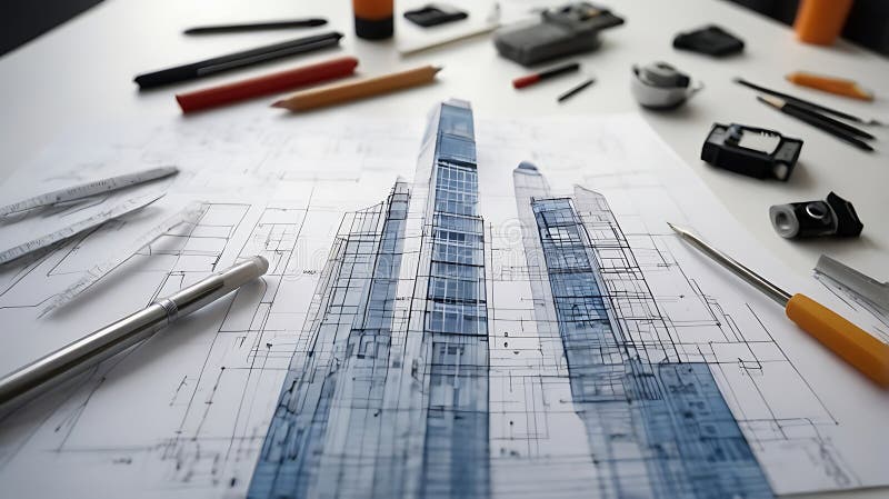 Architectural Blueprint Shows Modern Skyscraper Design Stock ...