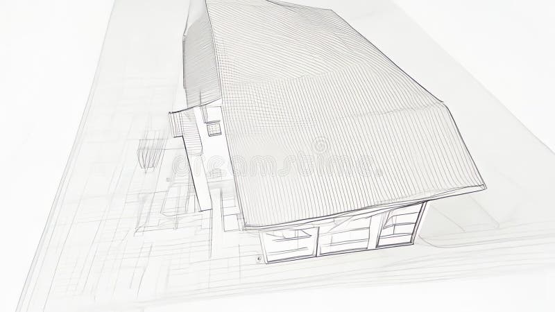 Architectural Blueprint Sketch of Modern House Evolving from Flat Plan ...