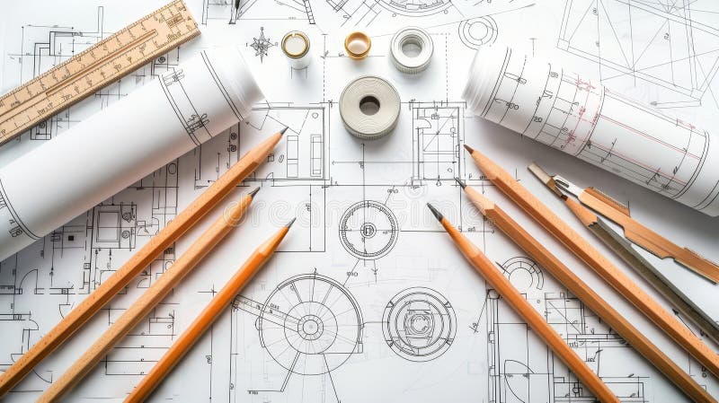 Architectural Blueprint and Technical Project Drawing on Architect S ...