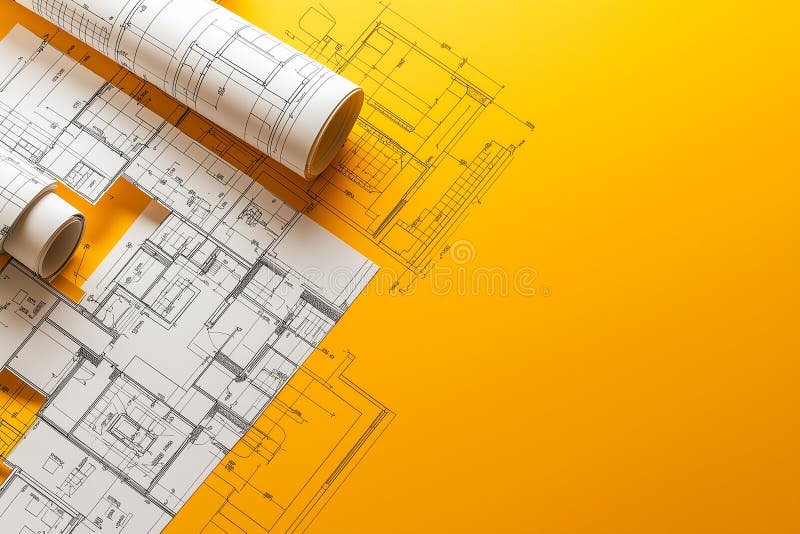 Architectural Blueprint on Yellow Background Stock Illustration ...