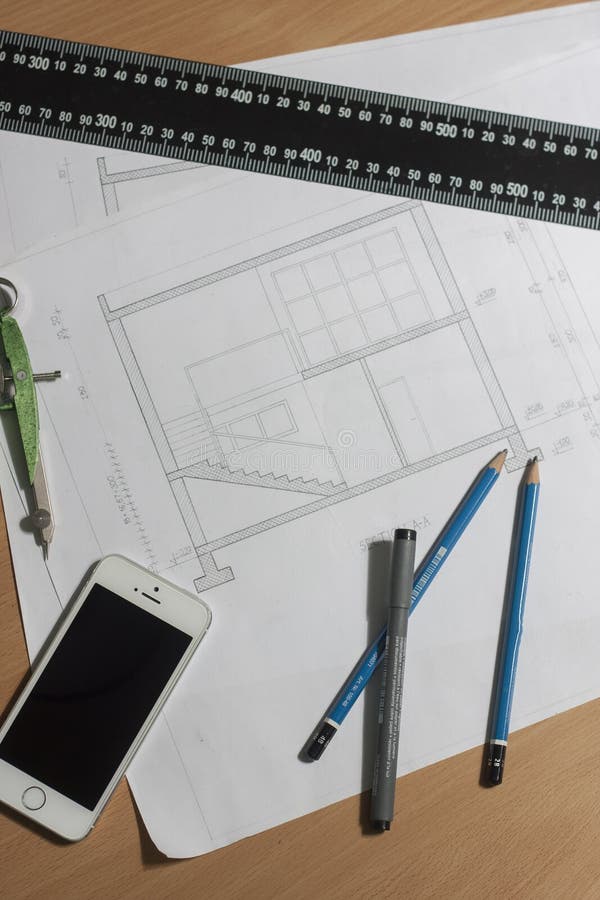 Architectural Blueprints and Blueprint Rolls and a Drawing Instruments ...