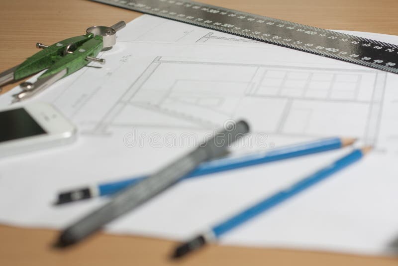 Architectural Blueprints and Blueprint Rolls and a Drawing Instruments ...