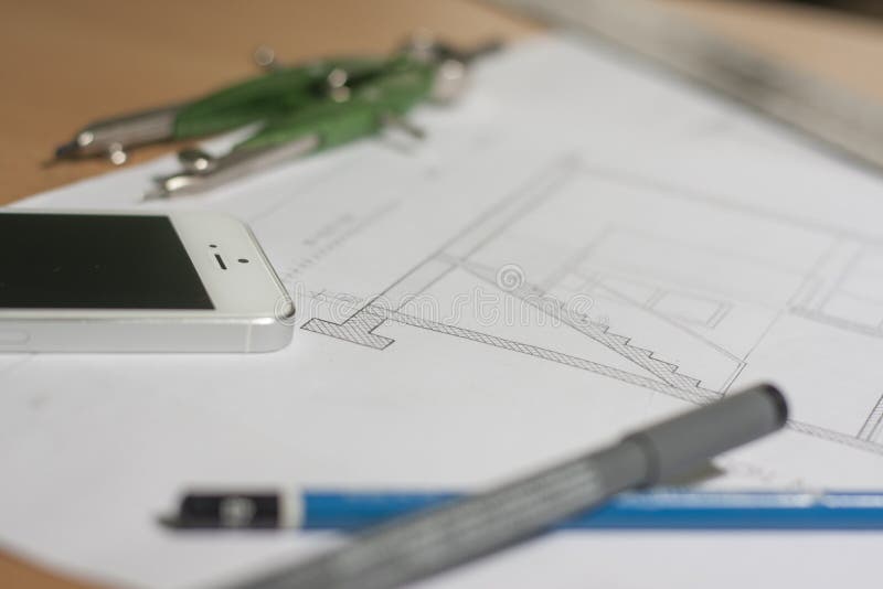 Architectural Blueprints and Blueprint Rolls and a Drawing Instruments ...