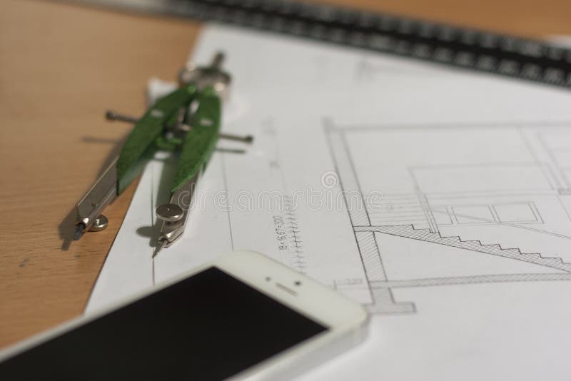 Architectural Blueprints and Blueprint Rolls and a Drawing Instruments ...