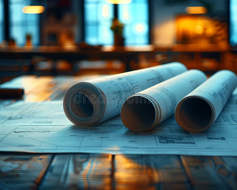 Architectural Blueprints Close-up on Drafting Table, Selective Focus ...