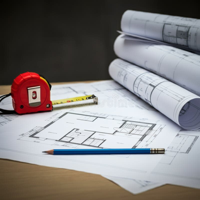 Architectural Blueprints and Design Plans with Measuring Tape and ...