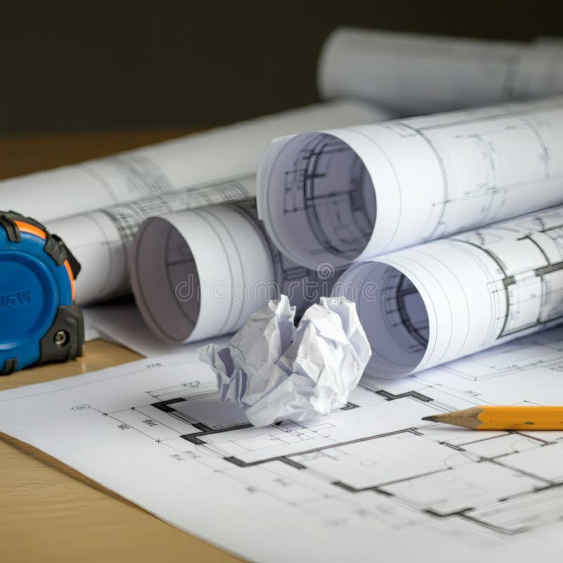 Architectural Blueprints and Design Plans with Measuring Tape and ...