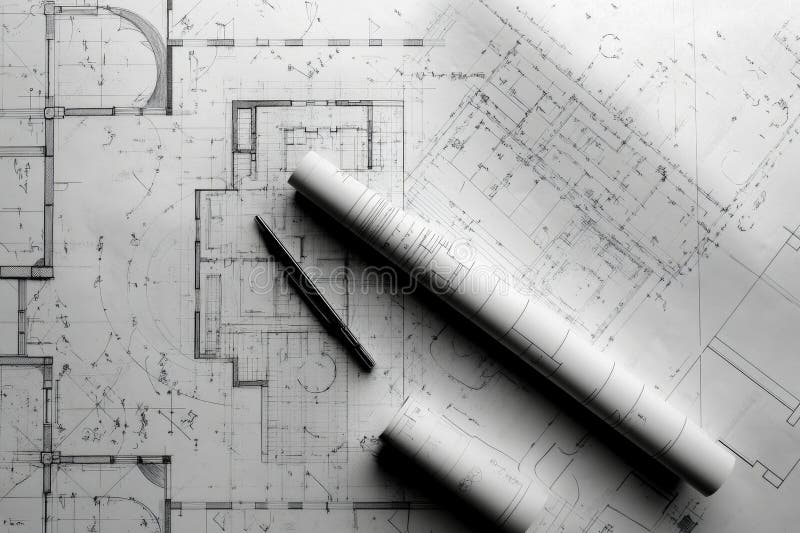 Architectural Blueprints and Design Tools Symbolize Construction ...