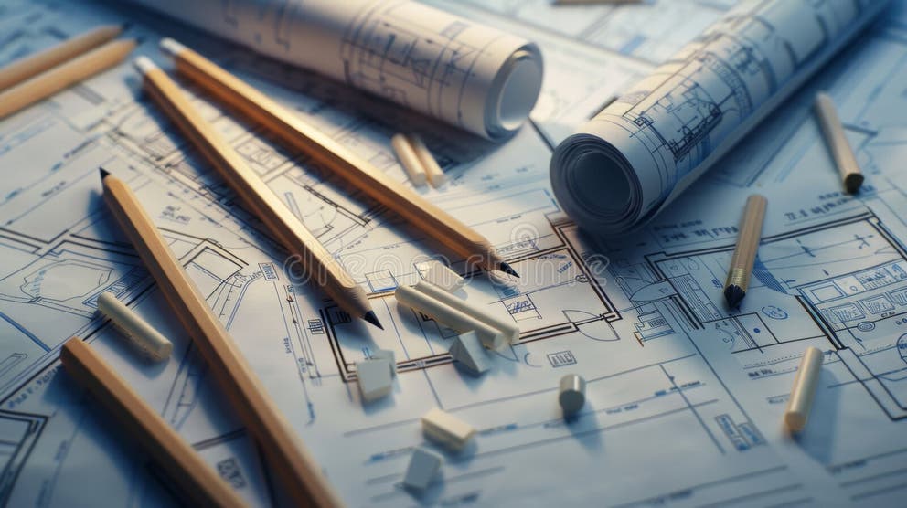 Architectural Blueprints and Drafting Tools.AI Generated Image Stock ...