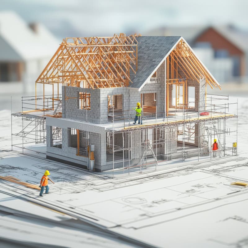 Architectural Blueprints of a House Under Construction Featuring ...