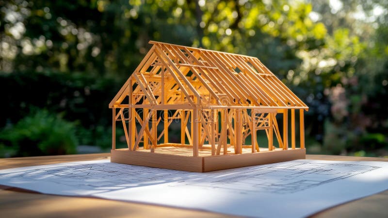 Architectural Blueprints Include a Detailed Wooden Model House Stock ...