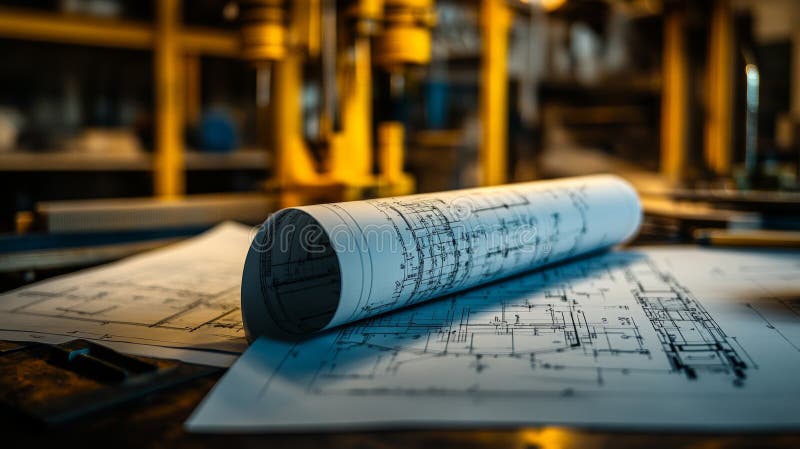 Architectural Blueprints, Industrial Background. Technical Drawing, Workshop, Engineering Stock ...