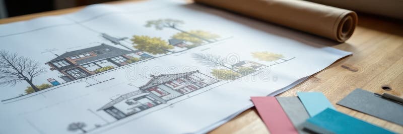 Architectural Blueprints Material Samples Displayed on Design Studio ...