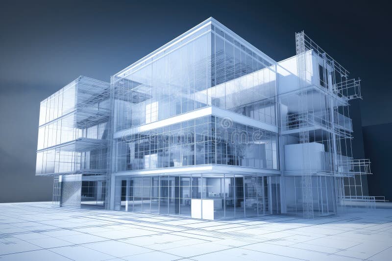 Architectural Blueprints for a Modern Office Building with Minimalist ...