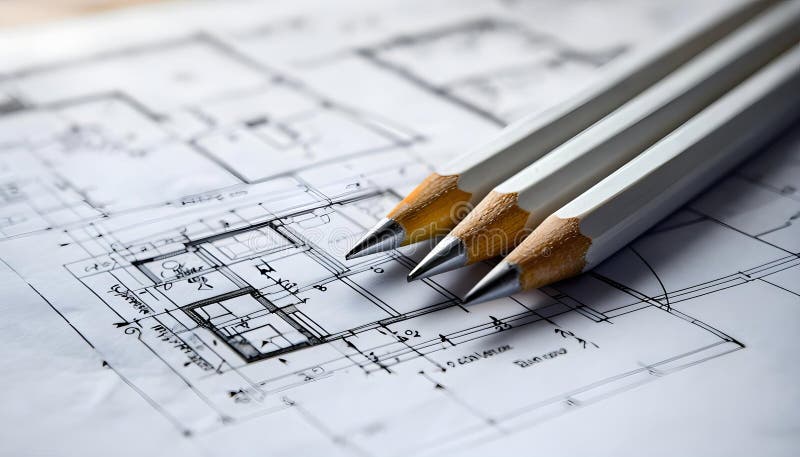 Architectural Blueprints with Precision Pencils, Technical Drawing ...