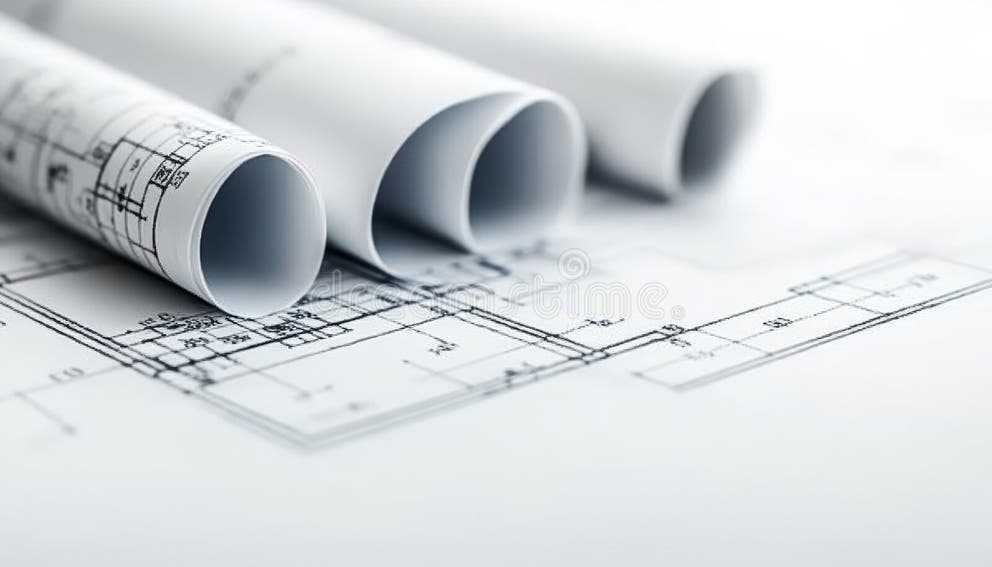 Architectural Blueprints Rolled Technical Drawings of a Residential ...