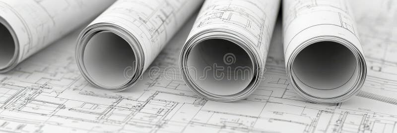 Architectural Blueprints Rolled Up on a Construction Plan Drawing ...