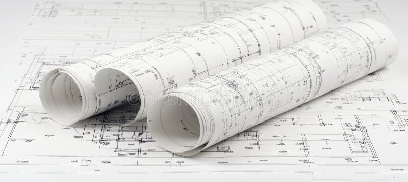 Architectural Blueprints Rolled Up Detailed Construction Plan Drawing ...