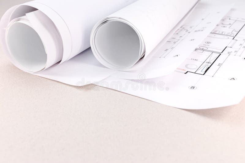 Architectural Blueprints Rolls and House Plan Stock Image - Image of ...