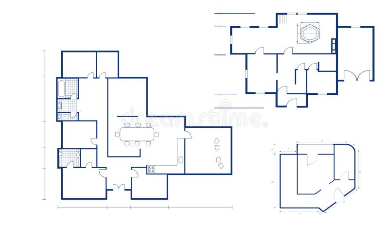 Architectural Blueprints Showing Living, Dining, Kitchen, Bathroom with ...