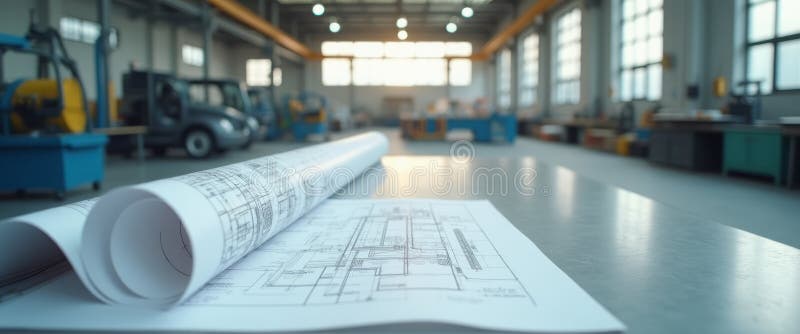 Architectural Blueprints in Workshop Stock Photo - Image of layout ...