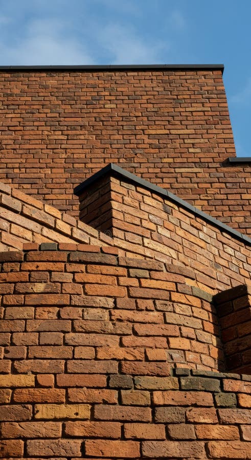 Architectural Brick Wall Patterns Against a Clear Blue Sky Stock Photo ...