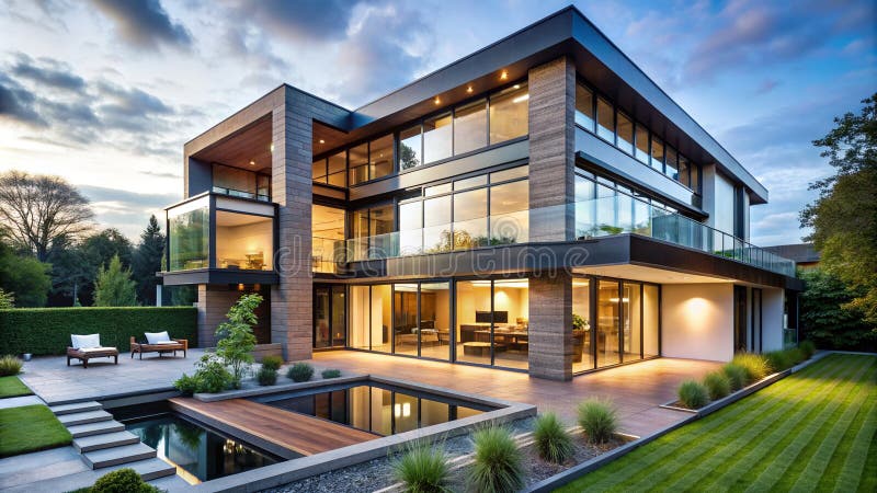 Architectural Brilliance the Modern Abode with Vast Glass Windows AI ...