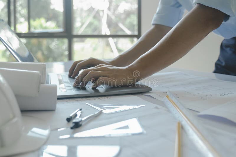 Architectural Building Design and Construction Plans. Stock Image ...