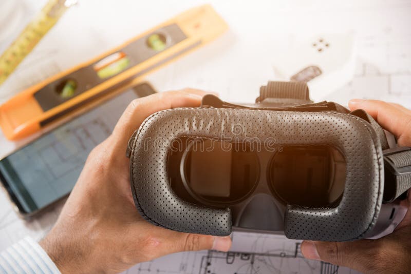 Architectural Building Design Hold Back 3D VR Glasses and Construction ...