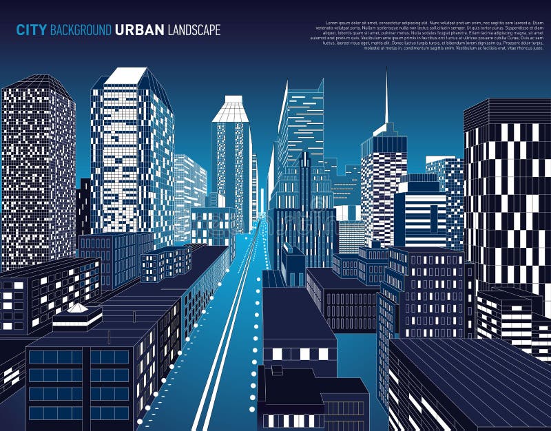 Architectural Building in Perspective View. Night Stock Vector ...