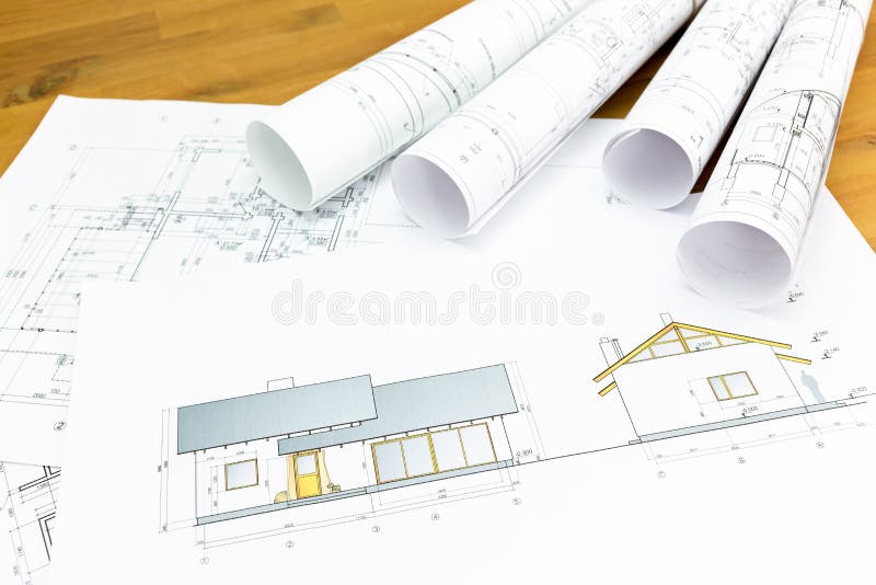 Rolled building plans stock image. Image of house, construction - 29828715