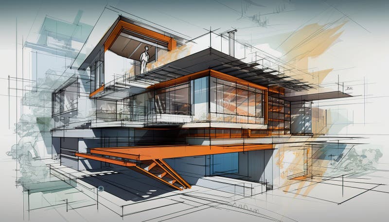 Architectural Building Sketch and Design Stock Illustration ...