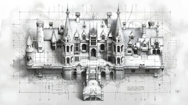 Architectural Castle Blueprint Stock Illustration - Illustration of ...