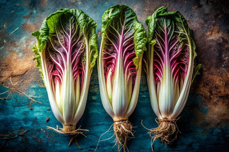 Architectural CloseUp of Freshly Harvested Endive with Intricate Root ...