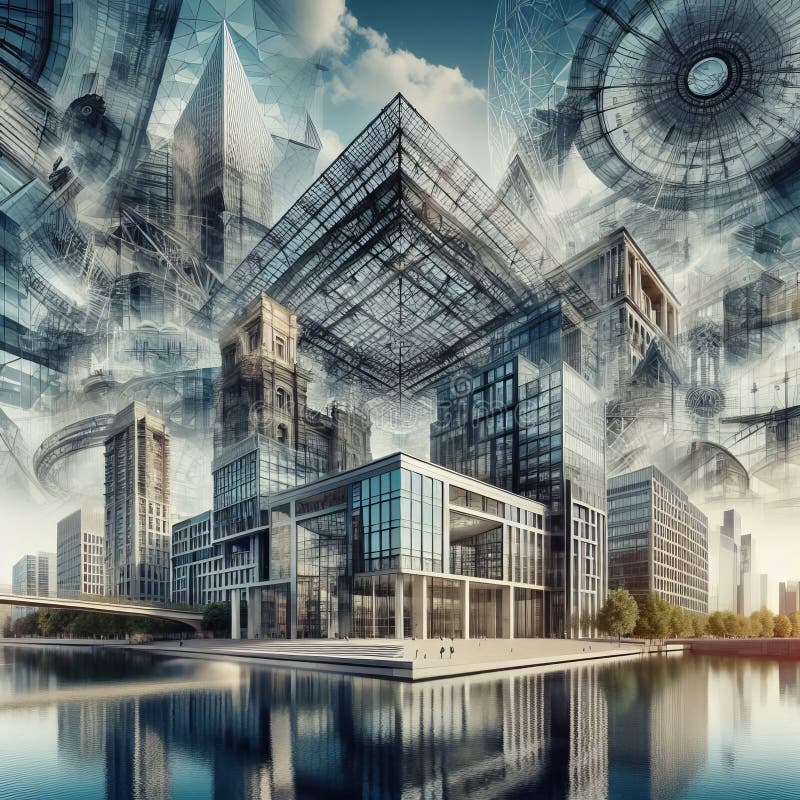 Architectural Collage Combine Multiple Exposures of Different a Stock ...