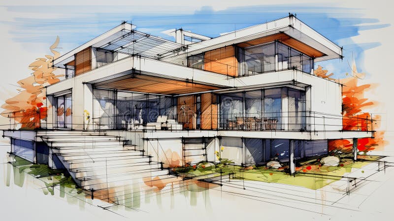 Architectural Colored Drawing of a Modern Family Home Stock Photo ...