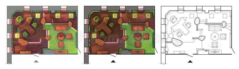 Architectural Colorful Floor Plan of Interior Working Cabinet, Modern ...