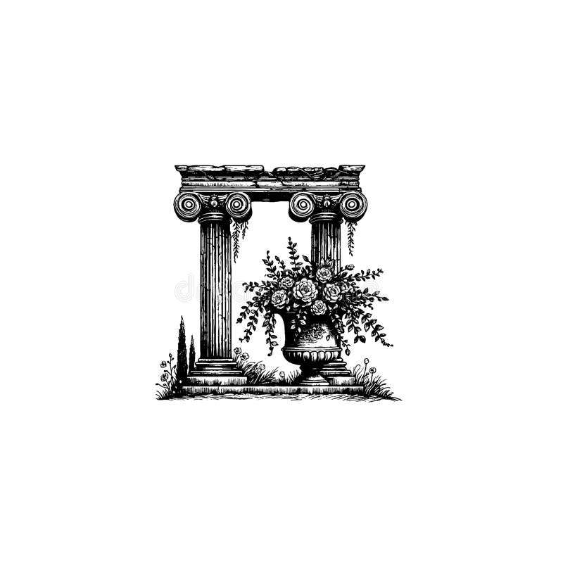 Architectural Columns with Roses Stock Illustration - Illustration of ...