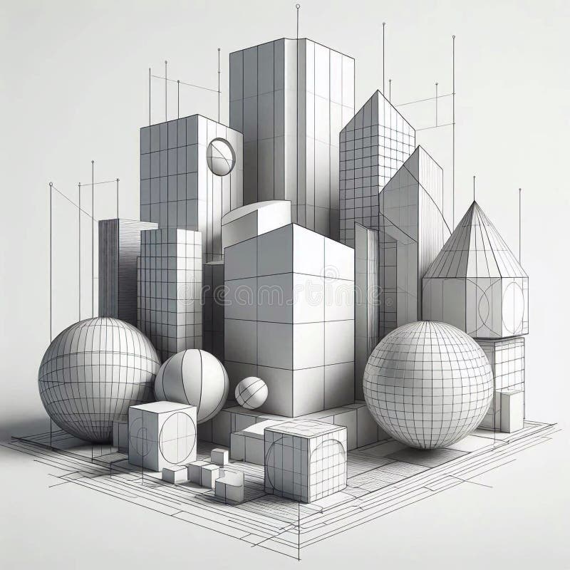 Architectural Composition with Cube Sphere and Parallelepiped Stock ...