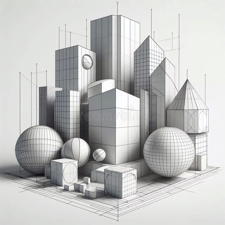 Architectural Composition with Cube Sphere and Parallelepiped Stock ...