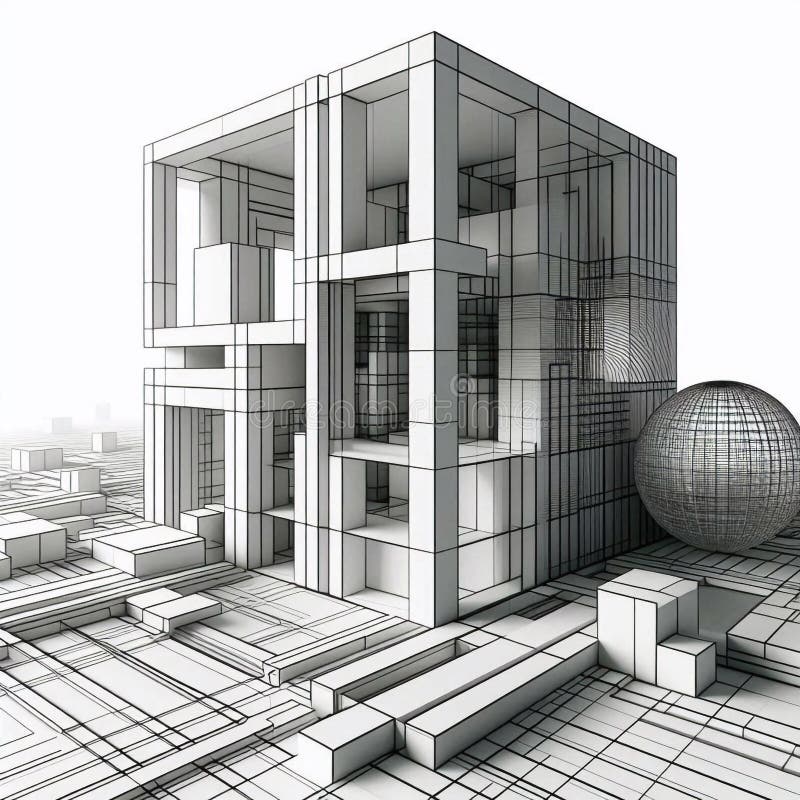Architectural Composition with Cube Sphere and Parallelepiped Stock ...