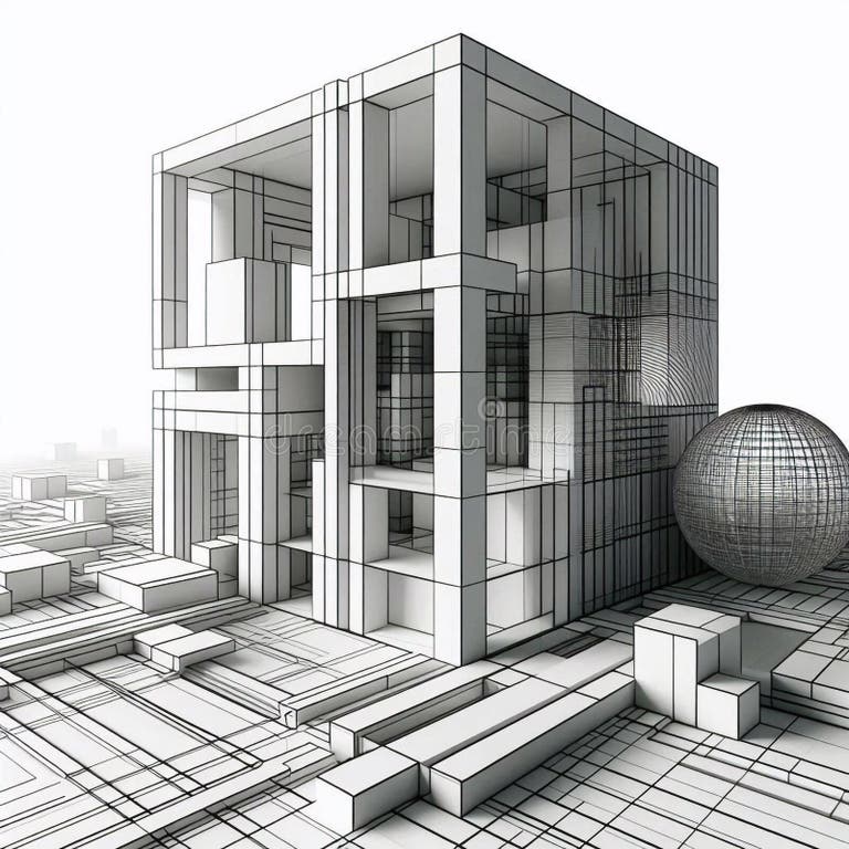 Architectural Composition with Cube Sphere and Parallelepiped Stock ...