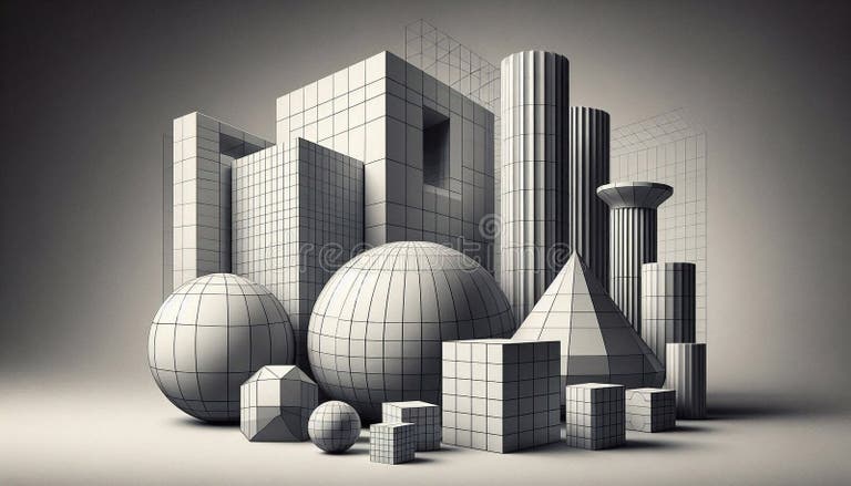 Architectural Composition with Cube Sphere and Parallelepiped Stock Illustration - Illustration ...