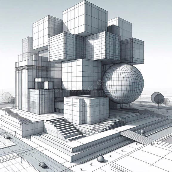 Architectural Composition with Cube Sphere and Parallelepiped Stock ...